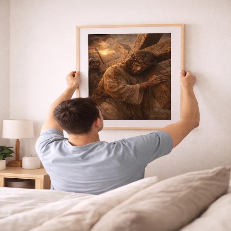 Jesus Carrying Cross Wall Art, Christian Decor, Religious Bible Scene ...