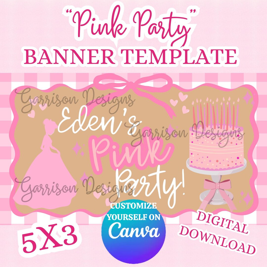 Pink Party Birthday Banner Template - Digital Download Editable on ...
