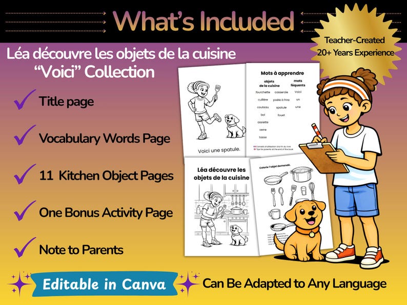 French Kitchen Vocabulary Printable Reading & Colouring Book | Editable ...