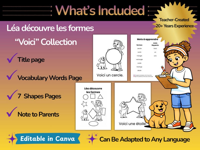 French Shapes Coloring Book | Léa Découvre, Editable Canva (digital ...