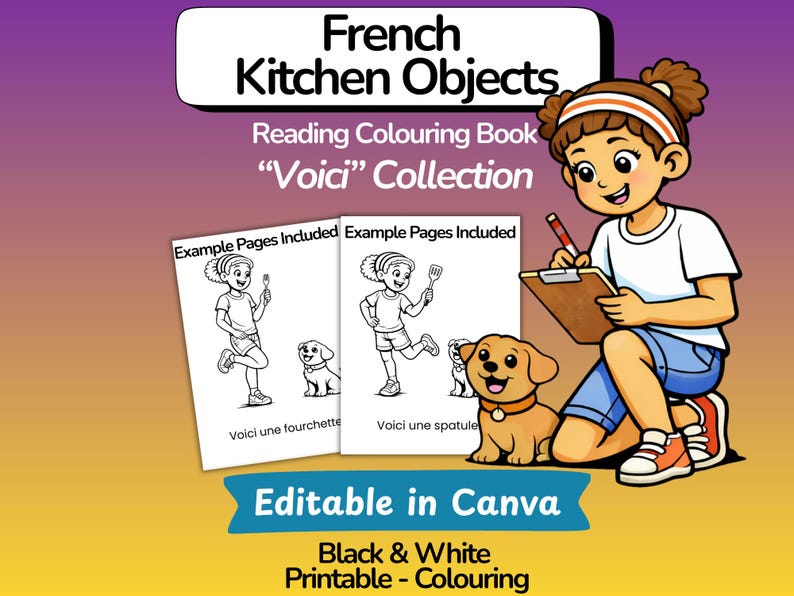 French Kitchen Vocabulary Printable Reading & Colouring Book | Editable ...