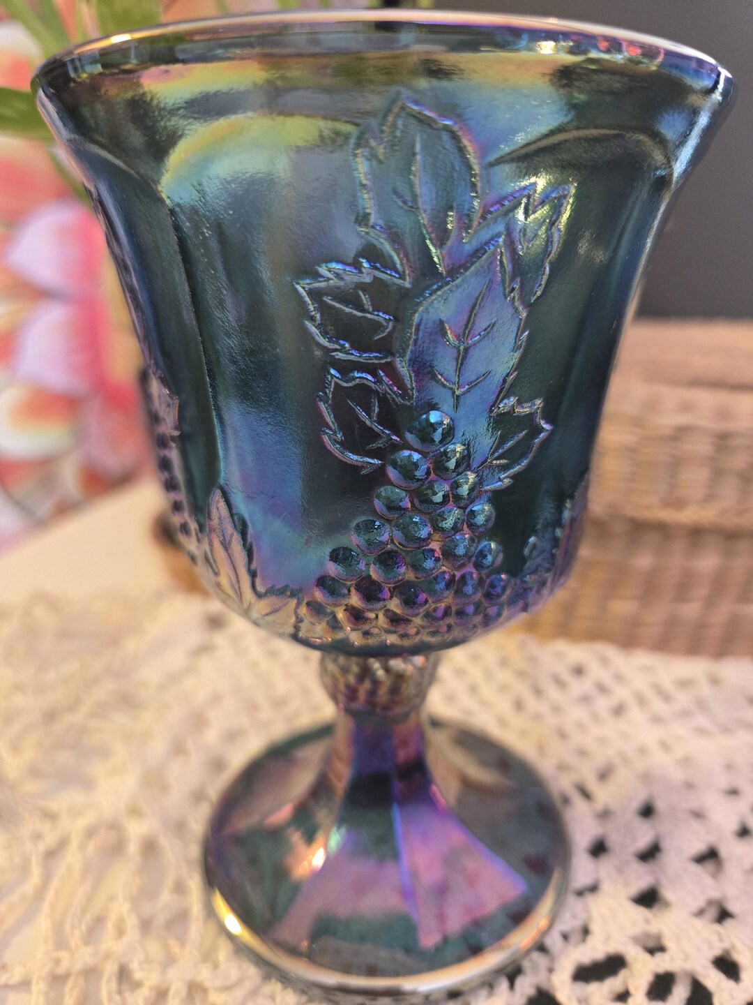Vintage Indiana Glass Company Harvest Grape Pattern Blue Iridescent ...