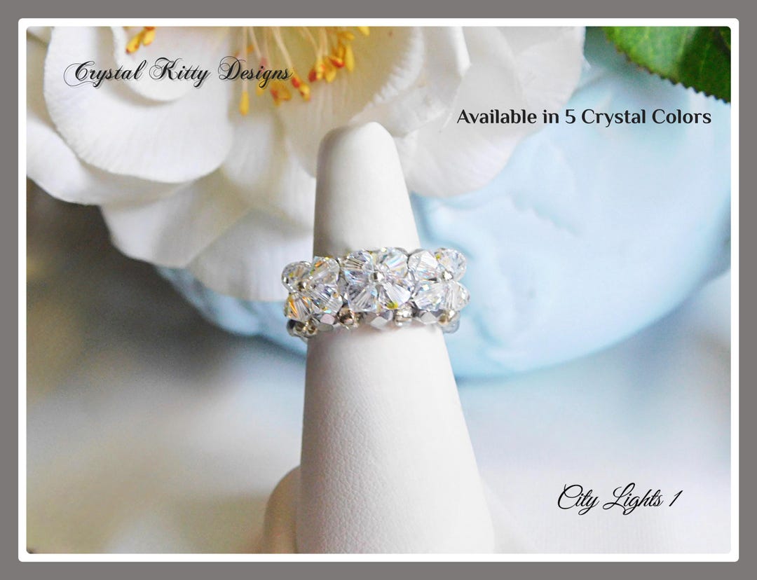Swarovski Crystal Stretch Ring: Beaded Cocktail Statement Ring - Etsy