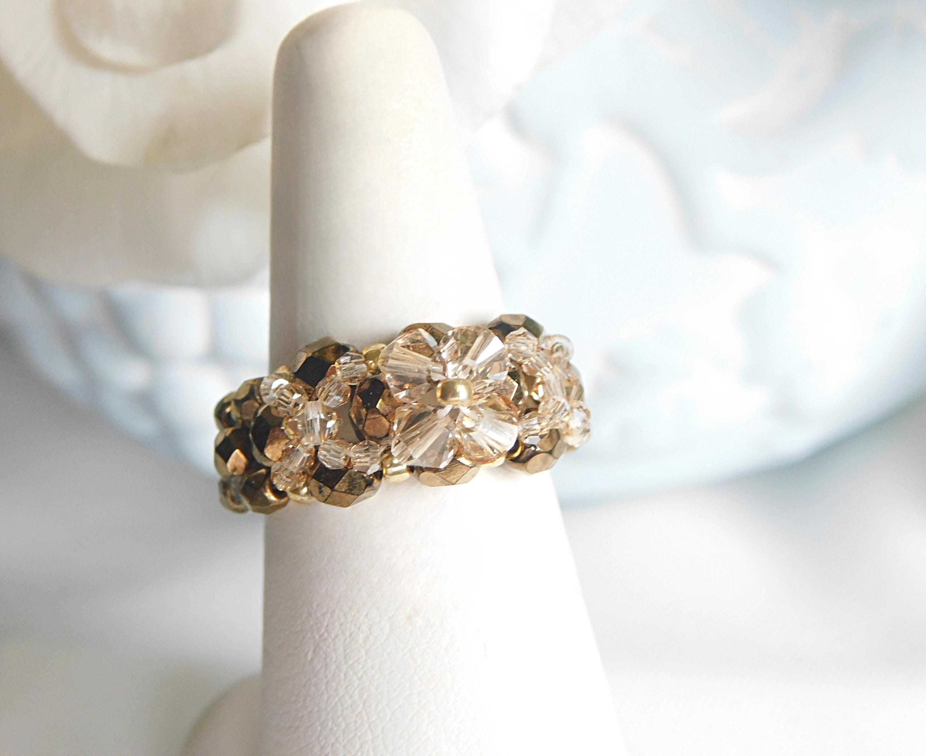 Gold Crystal Stretch Ring | Swarovski Golden Shadow Crystals | Cocktail ...