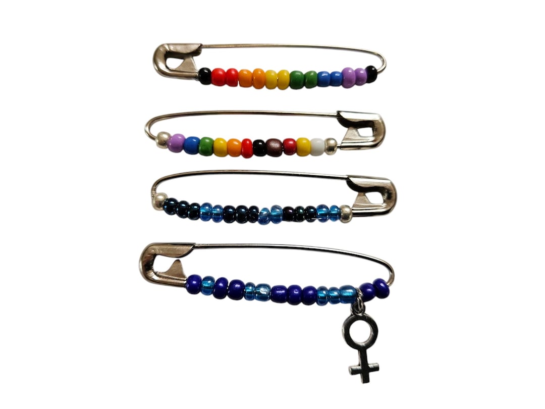 Safe Person Safety Pin, Blue Beaded Pin, Statement Pin - Etsy