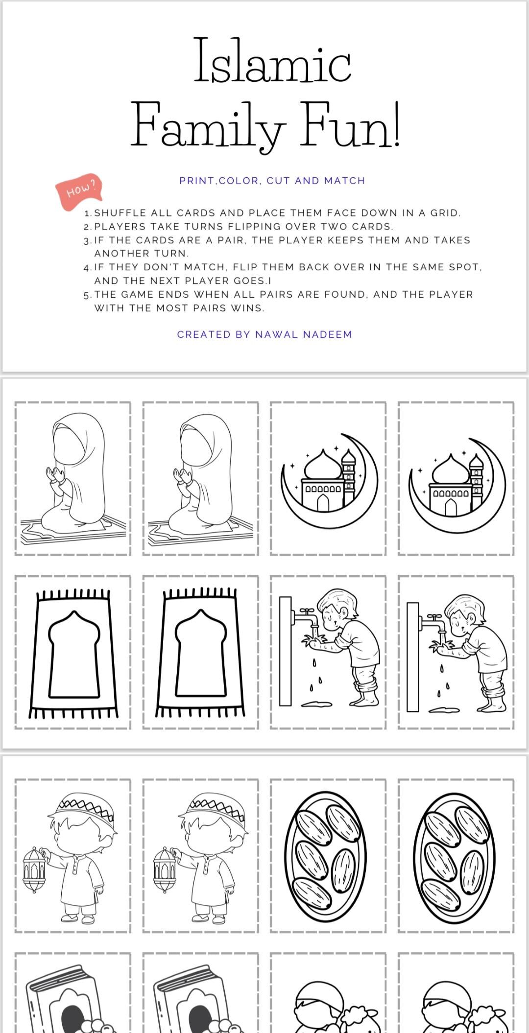 Islamic Family Fun! Print, Color, Cut and Match Game. - Etsy