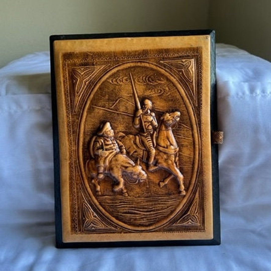 Leather Covered Notepad & Pen Holder Desktop Embossed - Etsy