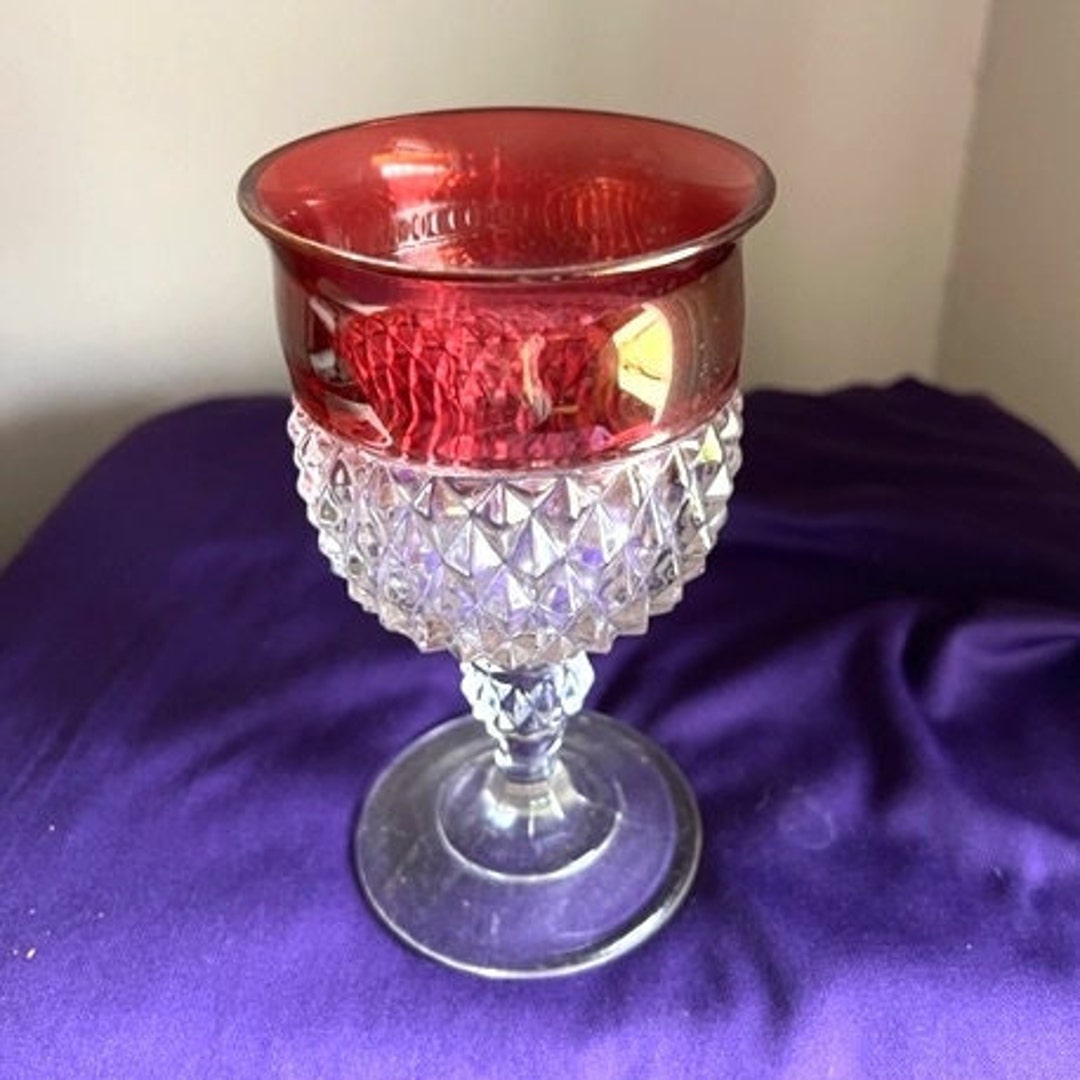 Goblet, Indiana Glass Diamond Point Ruby Flash 7681-4B - Etsy