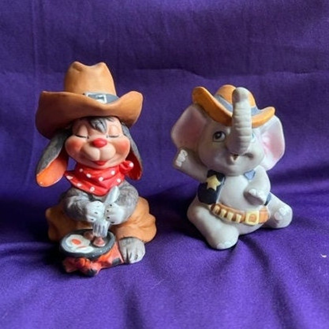 2 Figurines--cowboy Rabbit and Sheriff Elephant --7078-GBD - Etsy