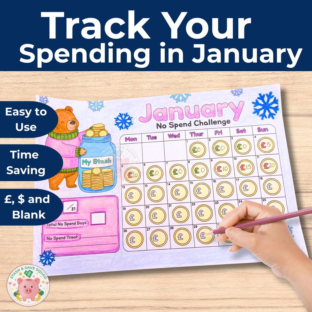 January No Spend Challenge Printable Savings Tracker Coloring Pages ...