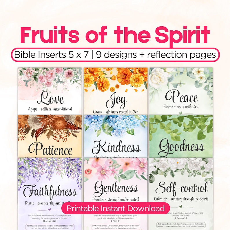 Fruits of the Spirit Bible Inserts | Floral Watercolor Journaling ...