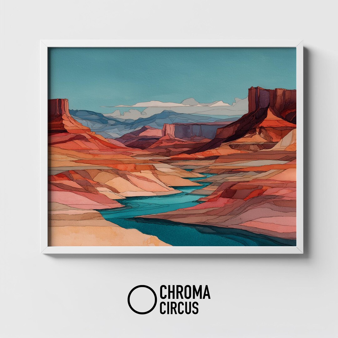Bright Colorful Desert Canyon Landscape - Turquoise River, Bold ...