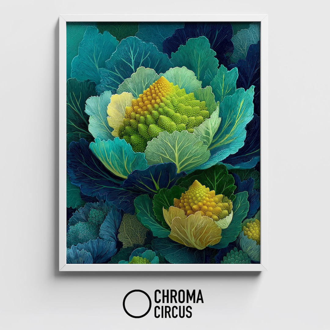 Dramatic Printable Botanical Wall Art - Vibrant Romanesco Cauliflower ...