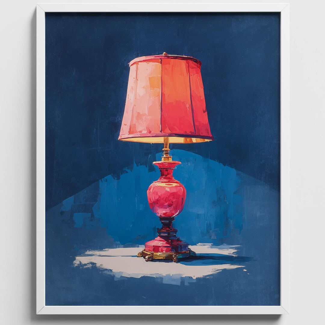 Dopamine Decor Printable - Moody Neon Table Lamp Art With Warm Coral ...