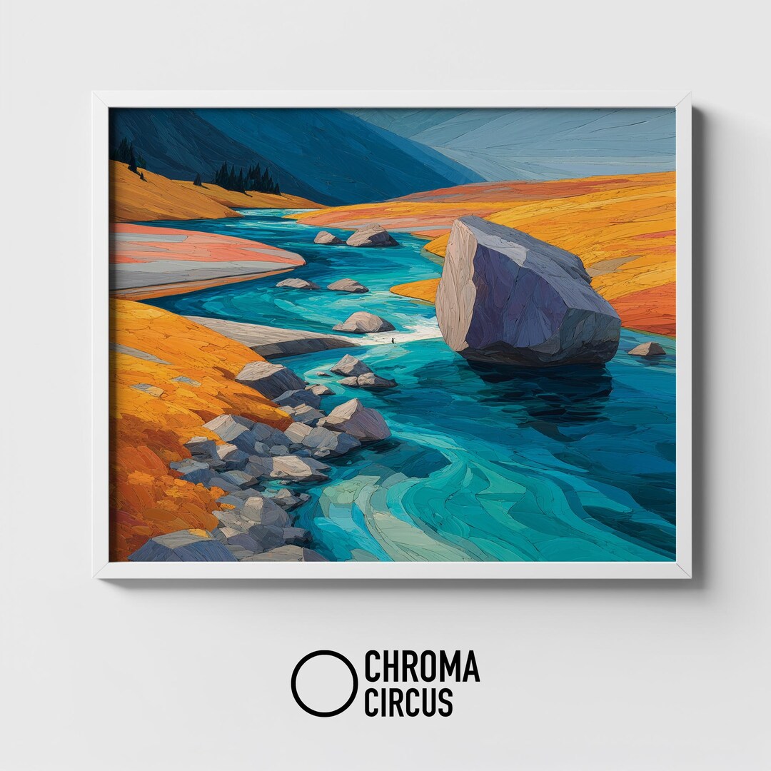 Bright Colorful Dopamine Decor Landscape - Printable Abstract Riverbank ...