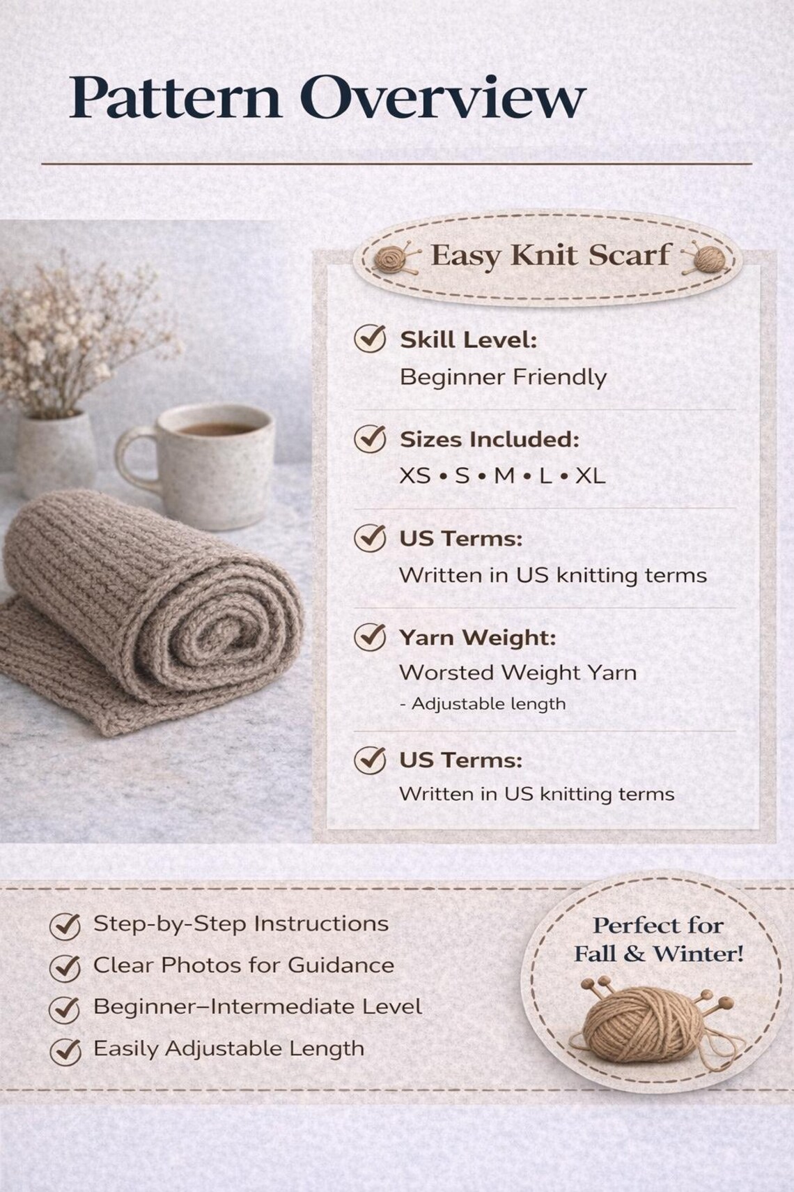 Easy Knit Scarf Pattern PDF | Beginner Friendly | Instant Download - Etsy