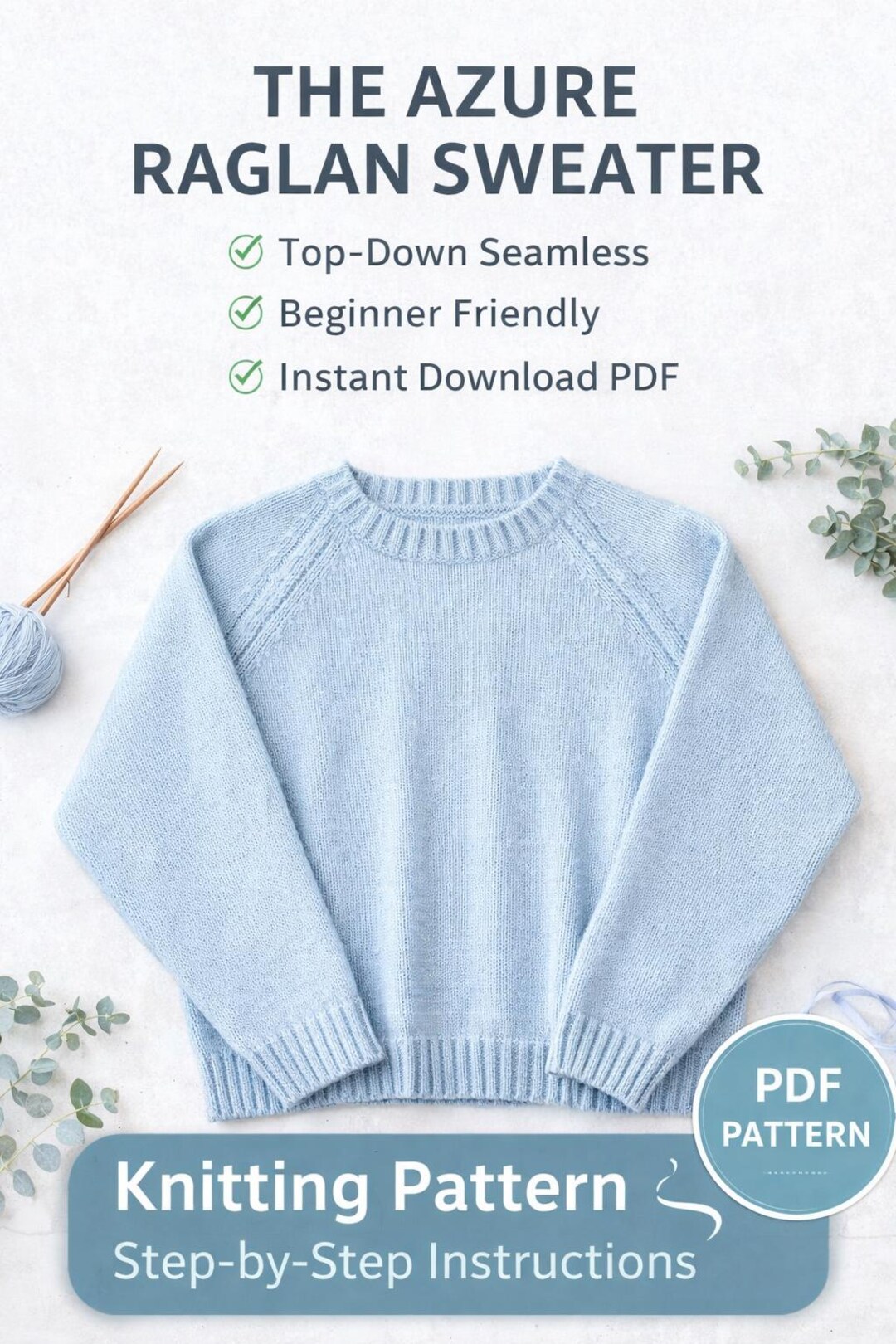 Azure Raglan Sweater Knitting Pattern PDF - Etsy
