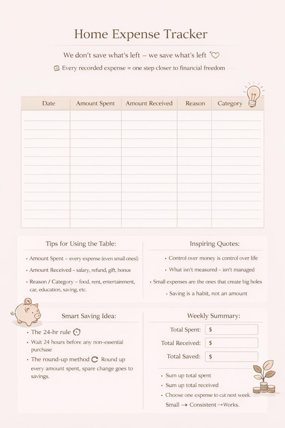 Monthly Home Expense & Income Tracker | Minimalist Budget Planner ...