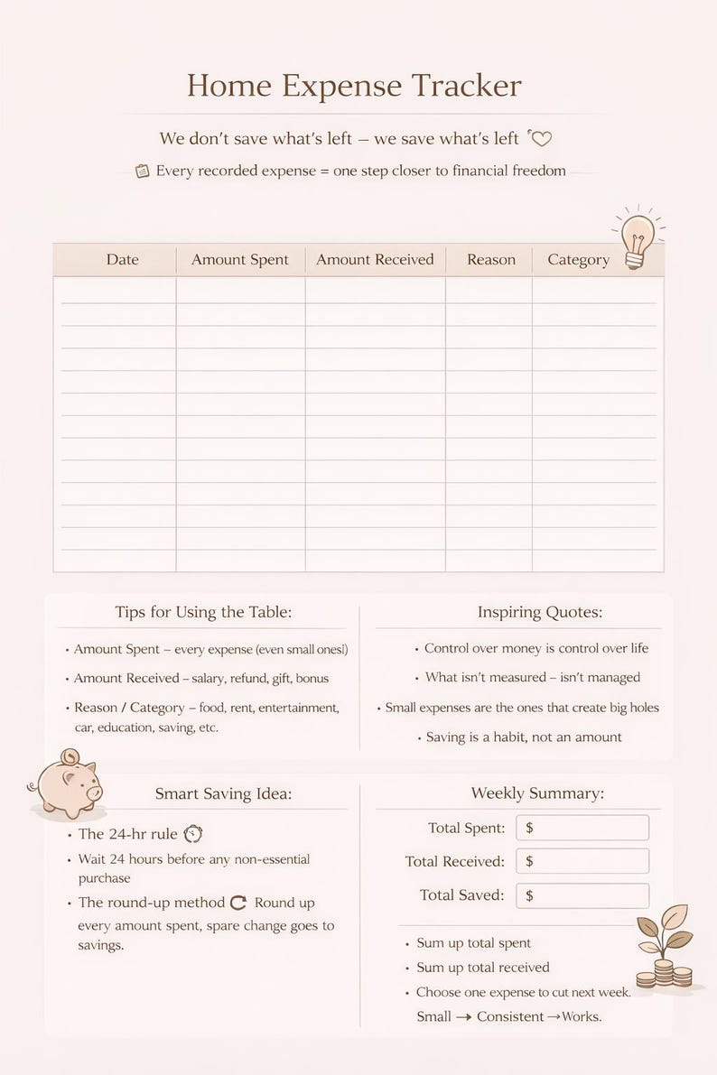 Monthly Home Expense & Income Tracker | Minimalist Budget Planner ...