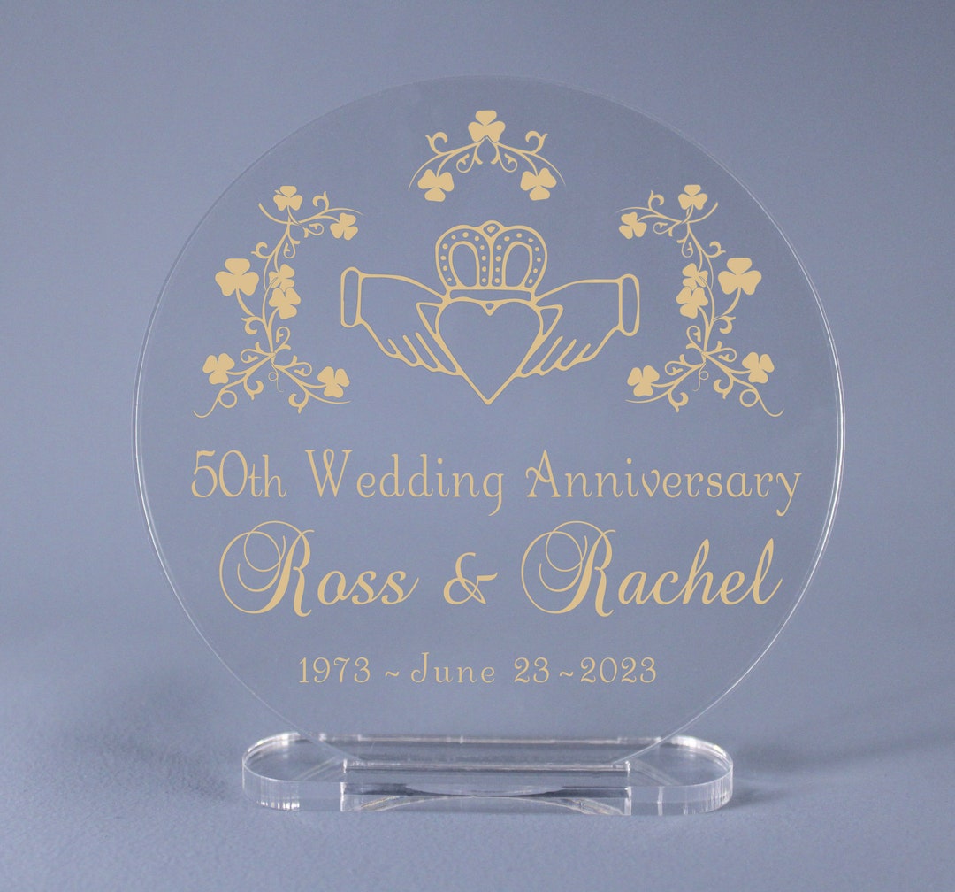Irish Claddagh Shamrock 50th Golden Wedding Anniversary Cake Topper ...