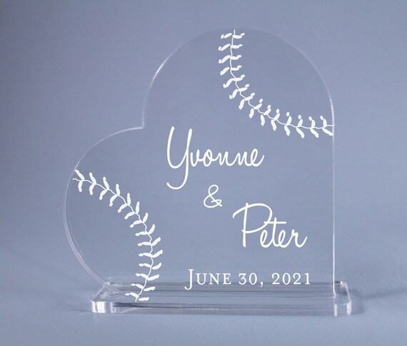 Baseball Heart Hand-Written Calligraphy Wedding Cake Topper | Etsy