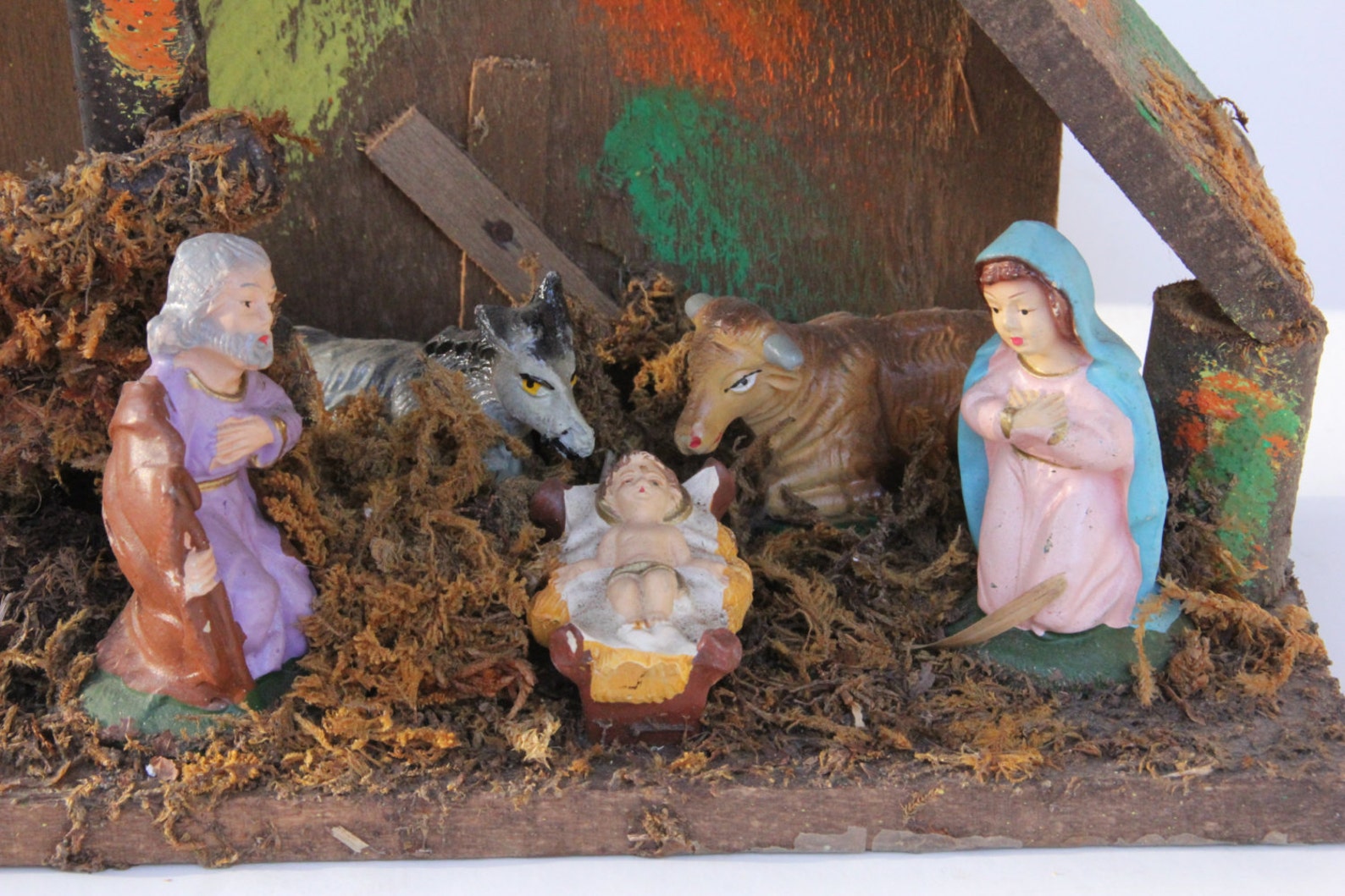 1950s / 1960s Wooden Nativity Creche Scene in a Barn / Stable - Etsy