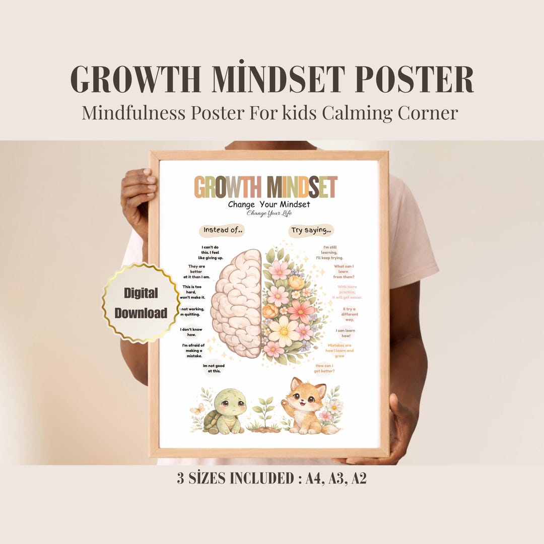 Children's Cut Animal Calming Corner Growth Mindset Poster, Kids Mental ...