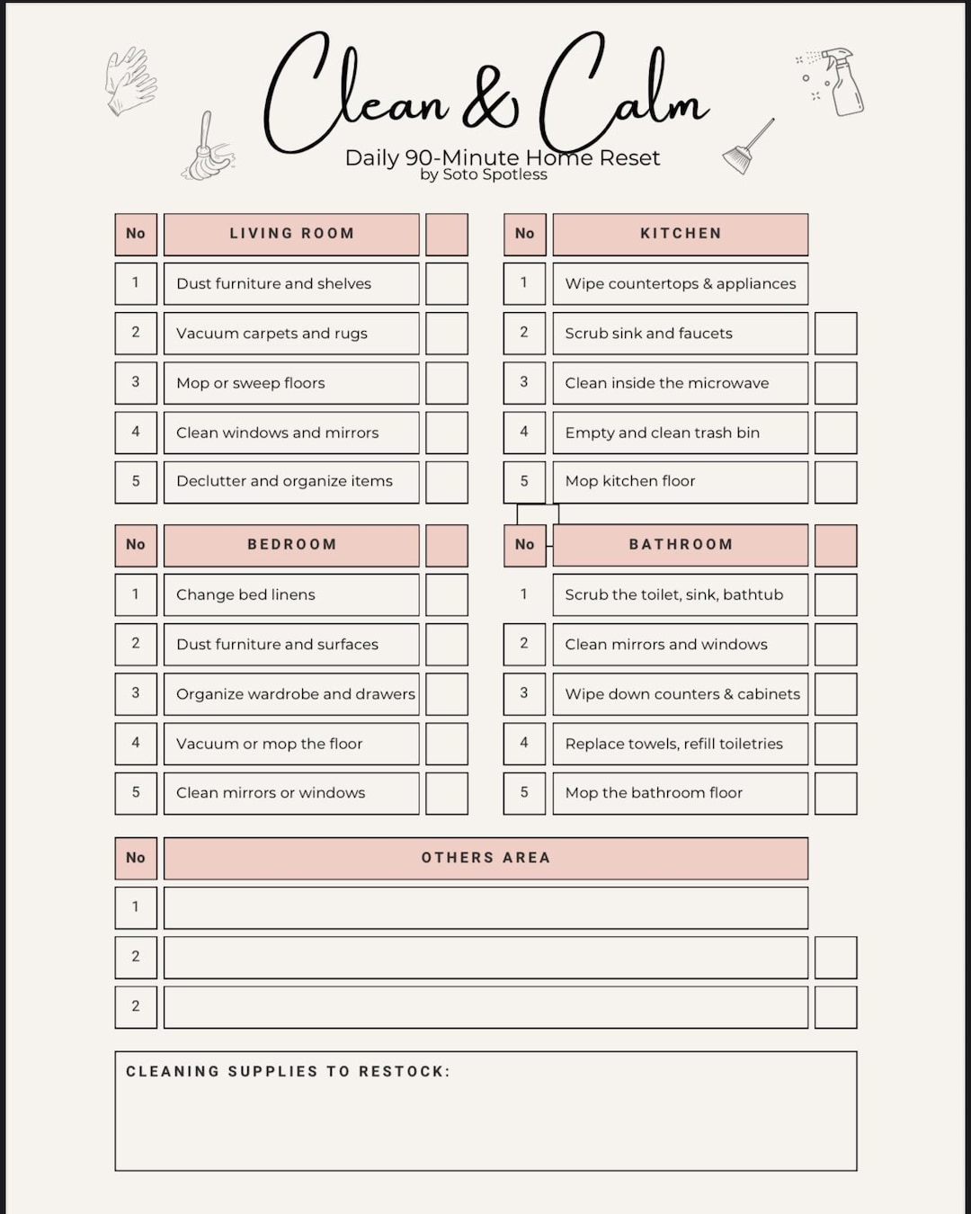 Clean & Calm Daily Cleaning Checklist | 90-minute Home Reset ...