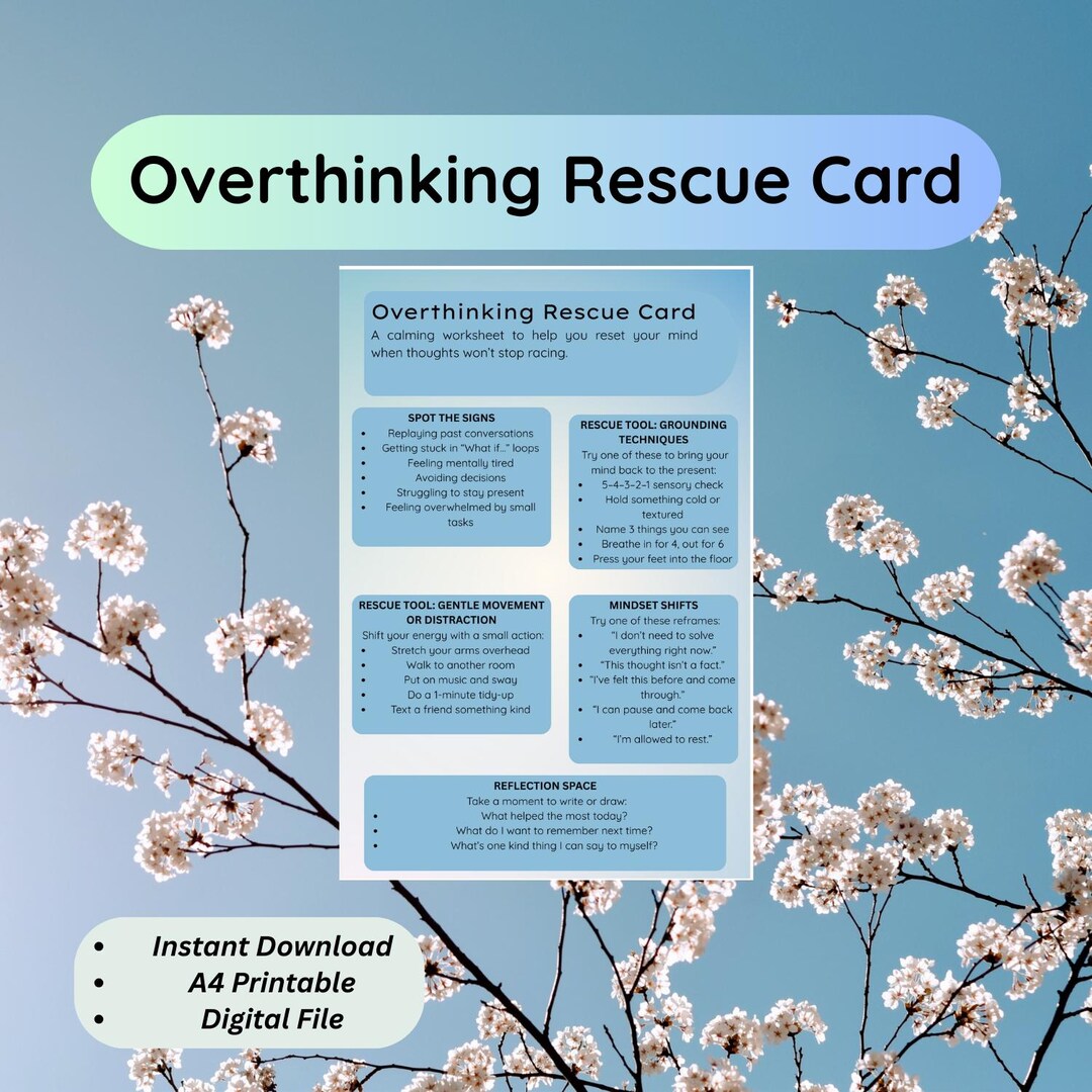 Overthinking Rescue Card – A4 Printable Mental Health Tool | Instant ...
