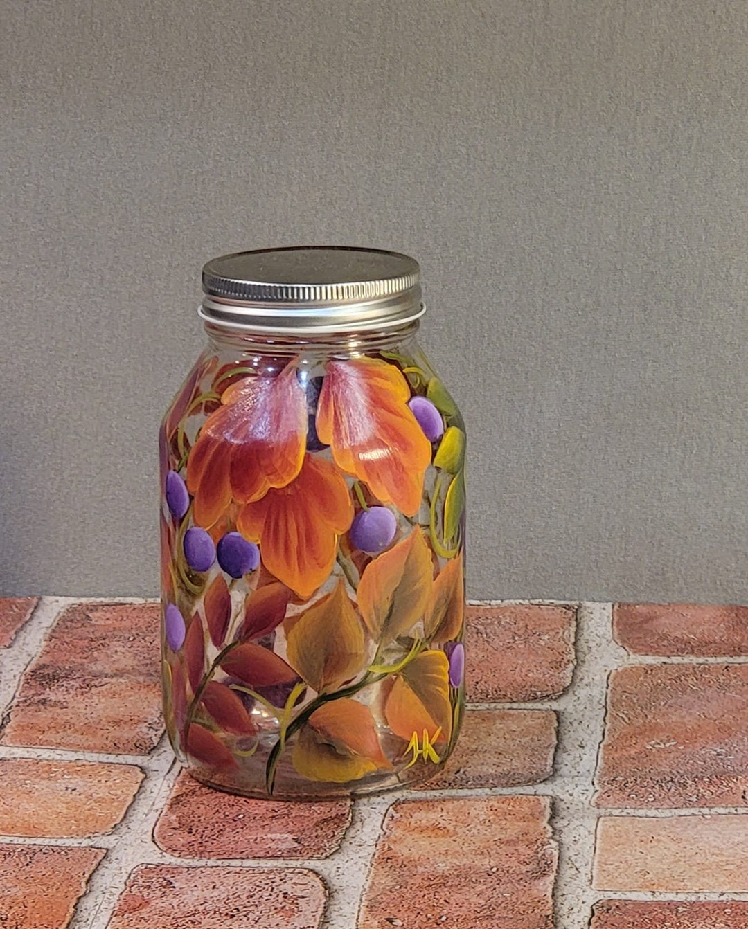 Mason Jar Hand Painted With a Design of Fall Leaves and - Etsy