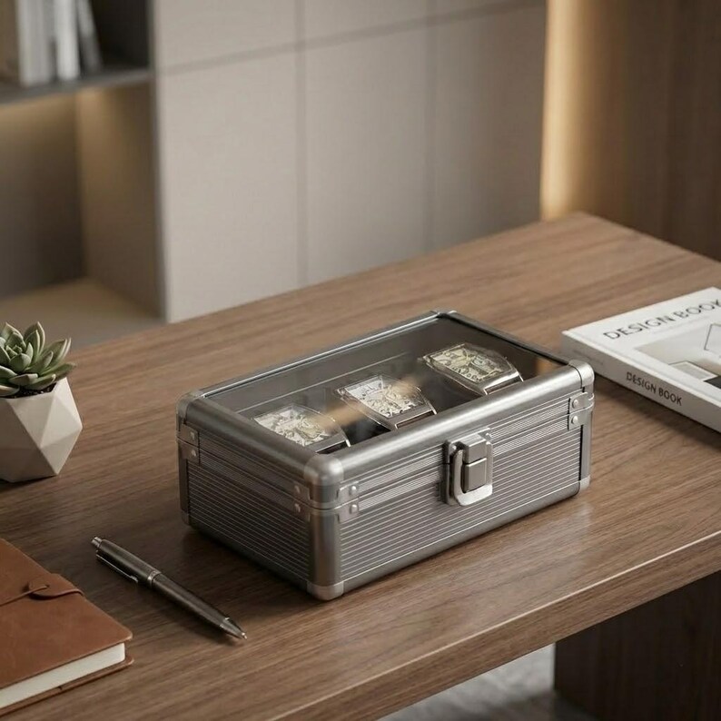 Aluminum Alloy Watch Box With Glass Lid – 3 Slot Luxury Watch Display ...