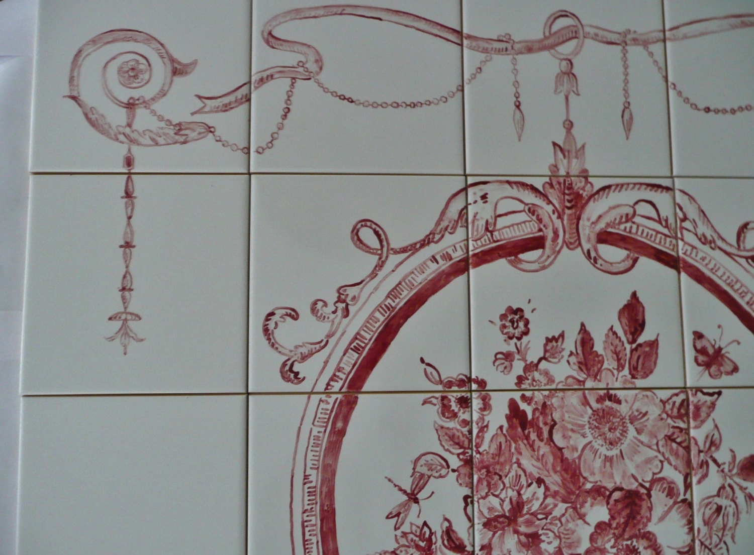 French Country Floral Handpainted Tile Mural 30 X - Etsy