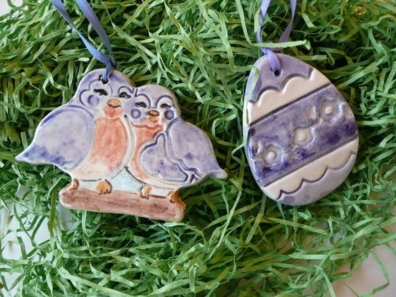 Easter Handmade Ceramic Ornaments Pair of Bluebirds and - Etsy