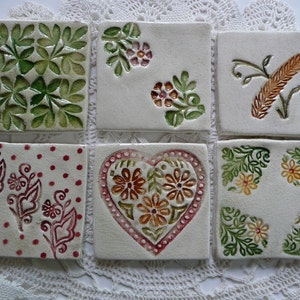Handmade Ceramic Tile Wood Block Flower Design - Etsy