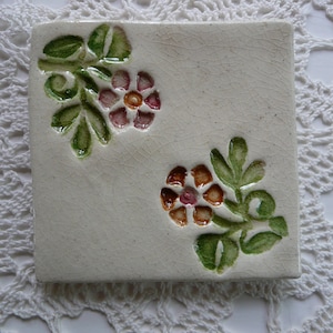 Handmade Ceramic Tile Wood Block Flower Design - Etsy