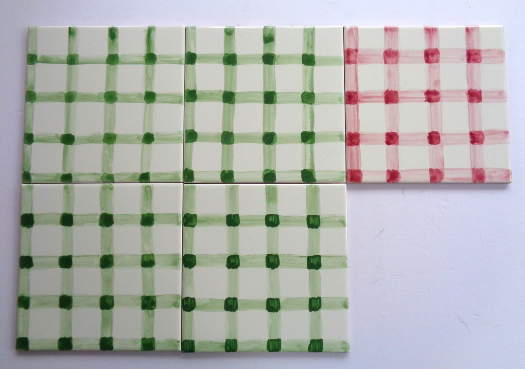 Gingham Handpainted Ceramic Tiles 6x6 - Etsy