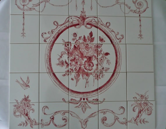 French Country Floral Handpainted Tile Mural 30 X | Etsy