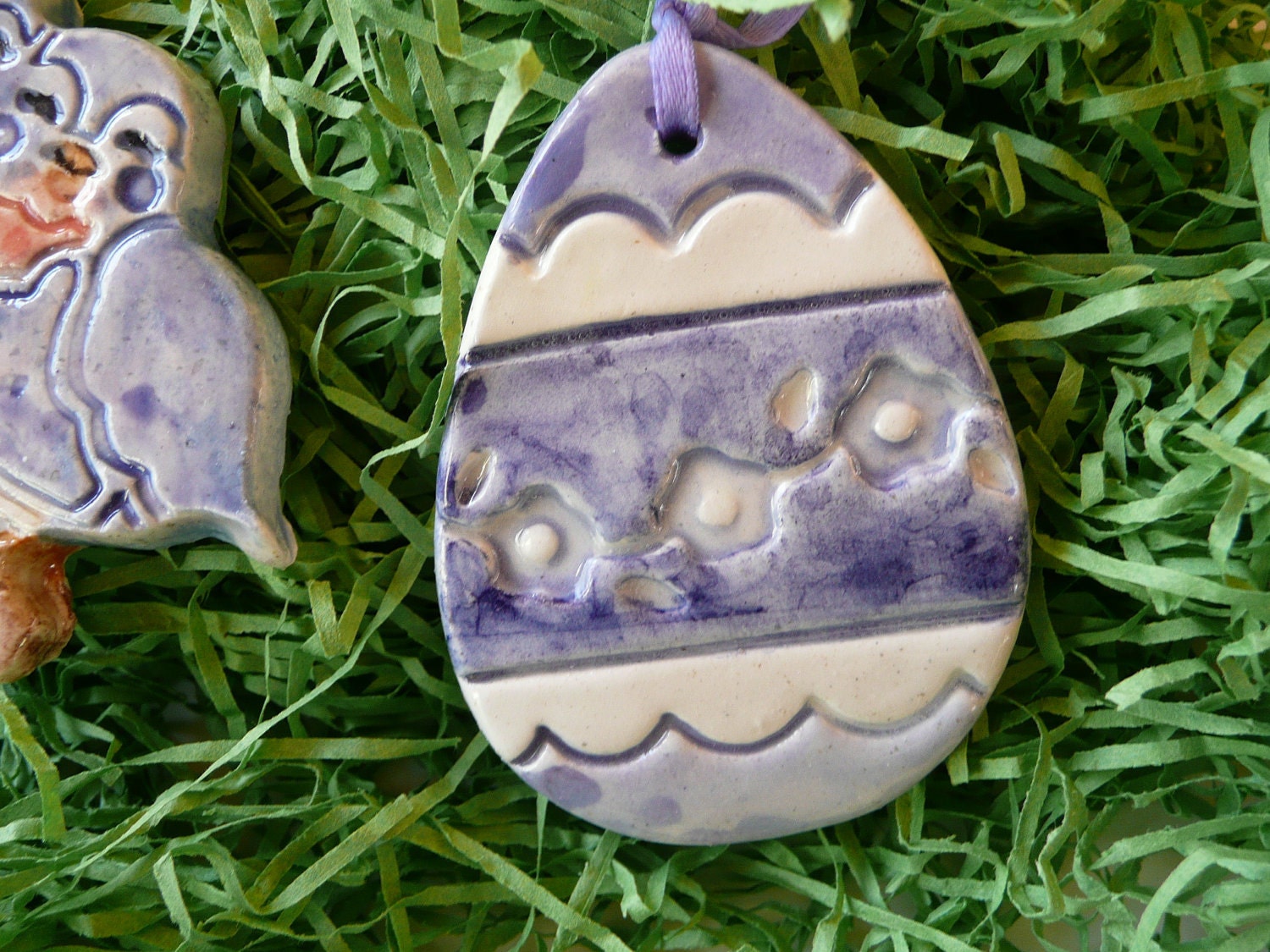 Easter Handmade Ceramic Ornaments Pair of Bluebirds and - Etsy