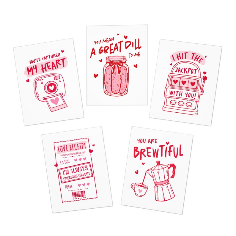 Punny Valentines Day Cards 5-pack, Blank Inside | Cute Pun Greeting ...