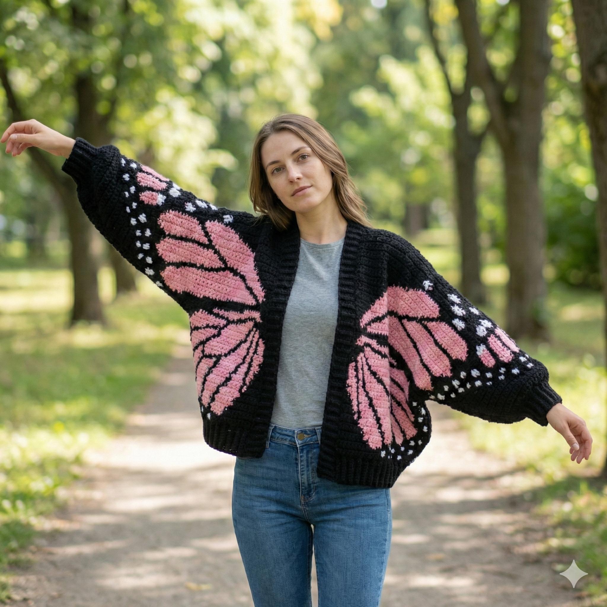 Monarch Butterfly Cardigan Crochet Pattern | Oversized Wing Sweater ...