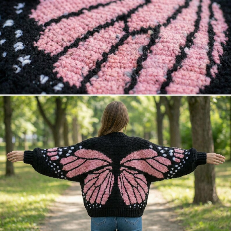 Monarch Butterfly Cardigan Crochet Pattern | Oversized Wing Sweater ...