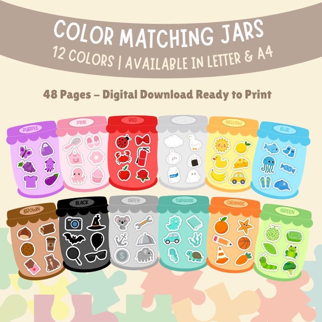 Printable Color Sorting Jars Activity: Montessori Toddler Learning Game ...