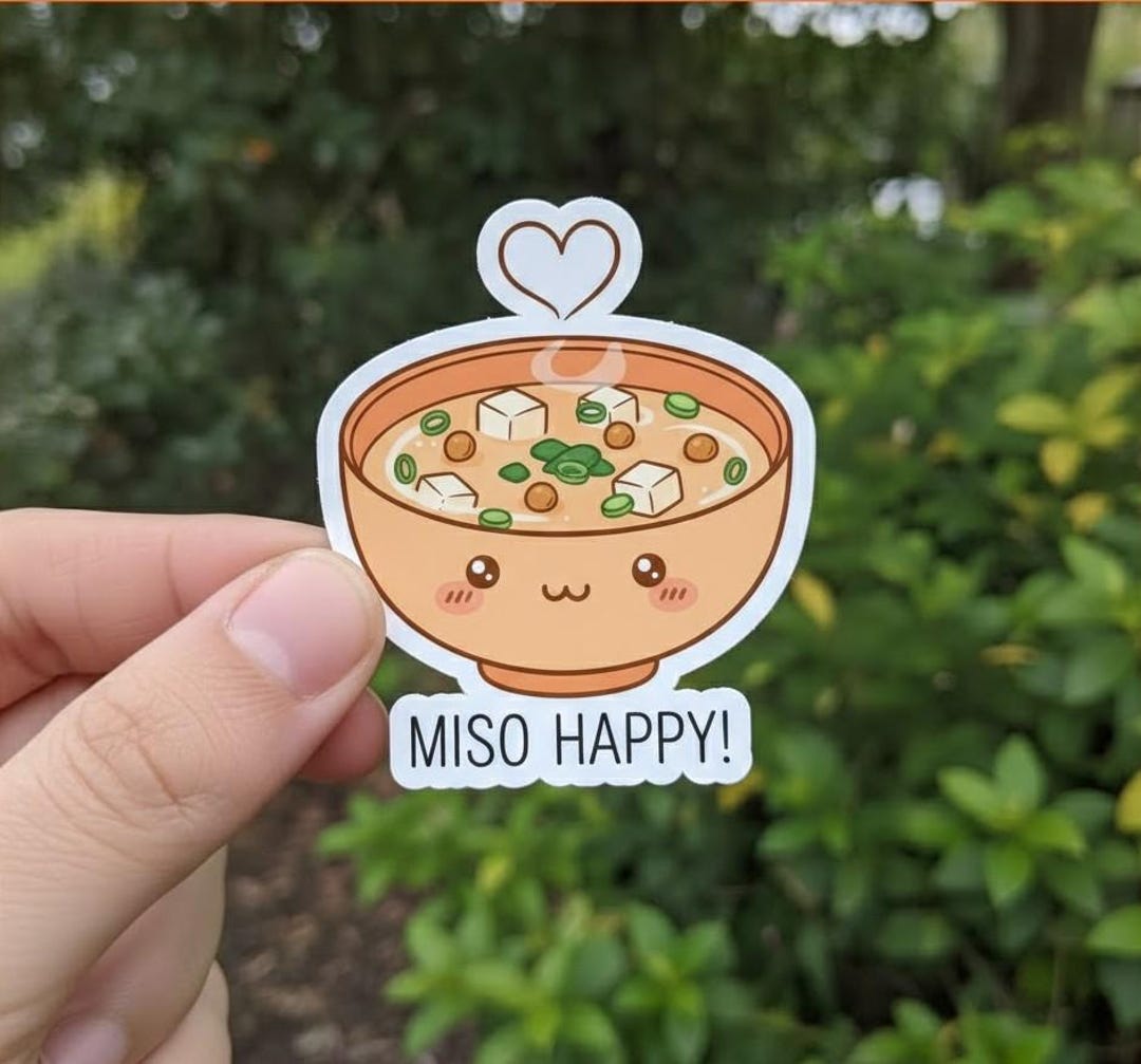 Miso Happy Kawaii Vinyl Sticker, Foodie Decal - Etsy
