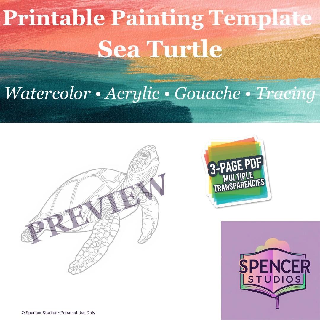 Sea Turtle Printable Painting Template – Beginner Friendly Reusable Art ...