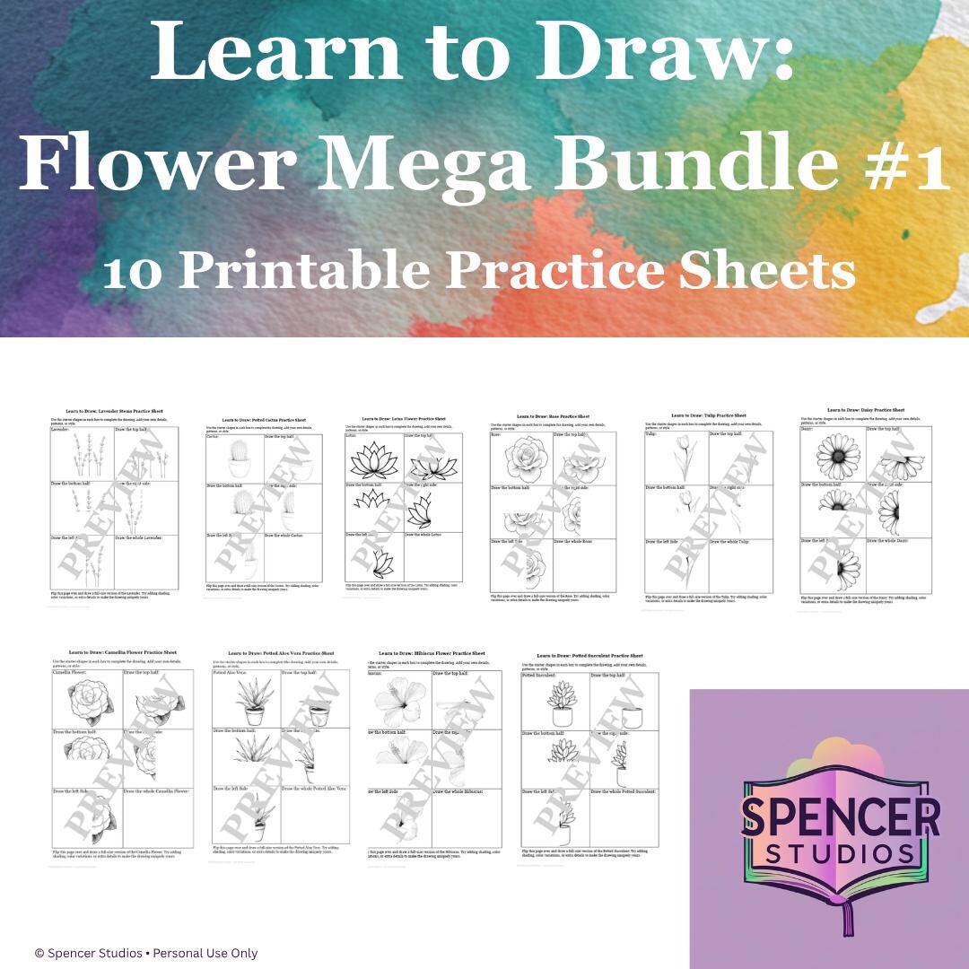 Learn to Draw Flower Mega Bundle #1 – 10 Step‑by‑step Drawing ...