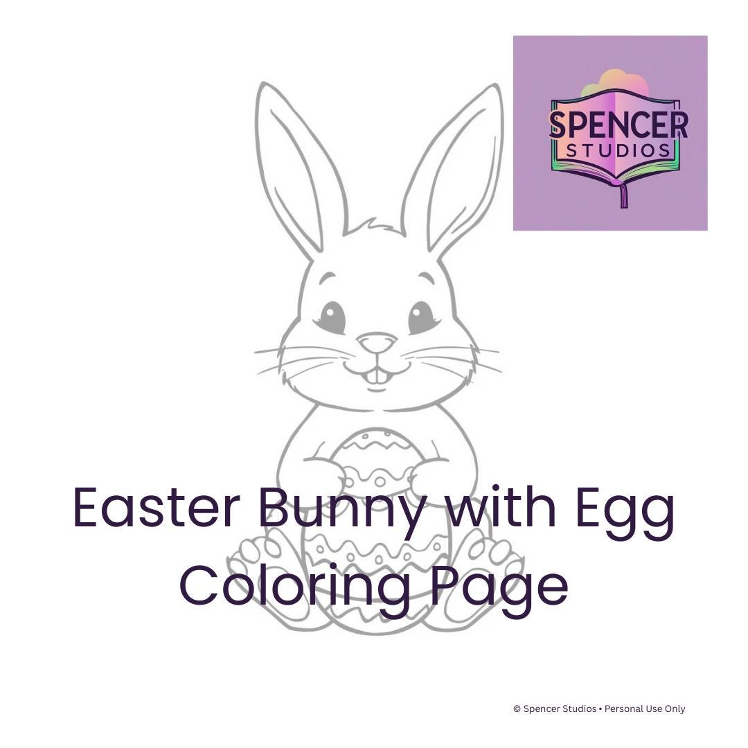 Easter Bunny With Egg Coloring Page · Cute Spring Printable for Kids ...