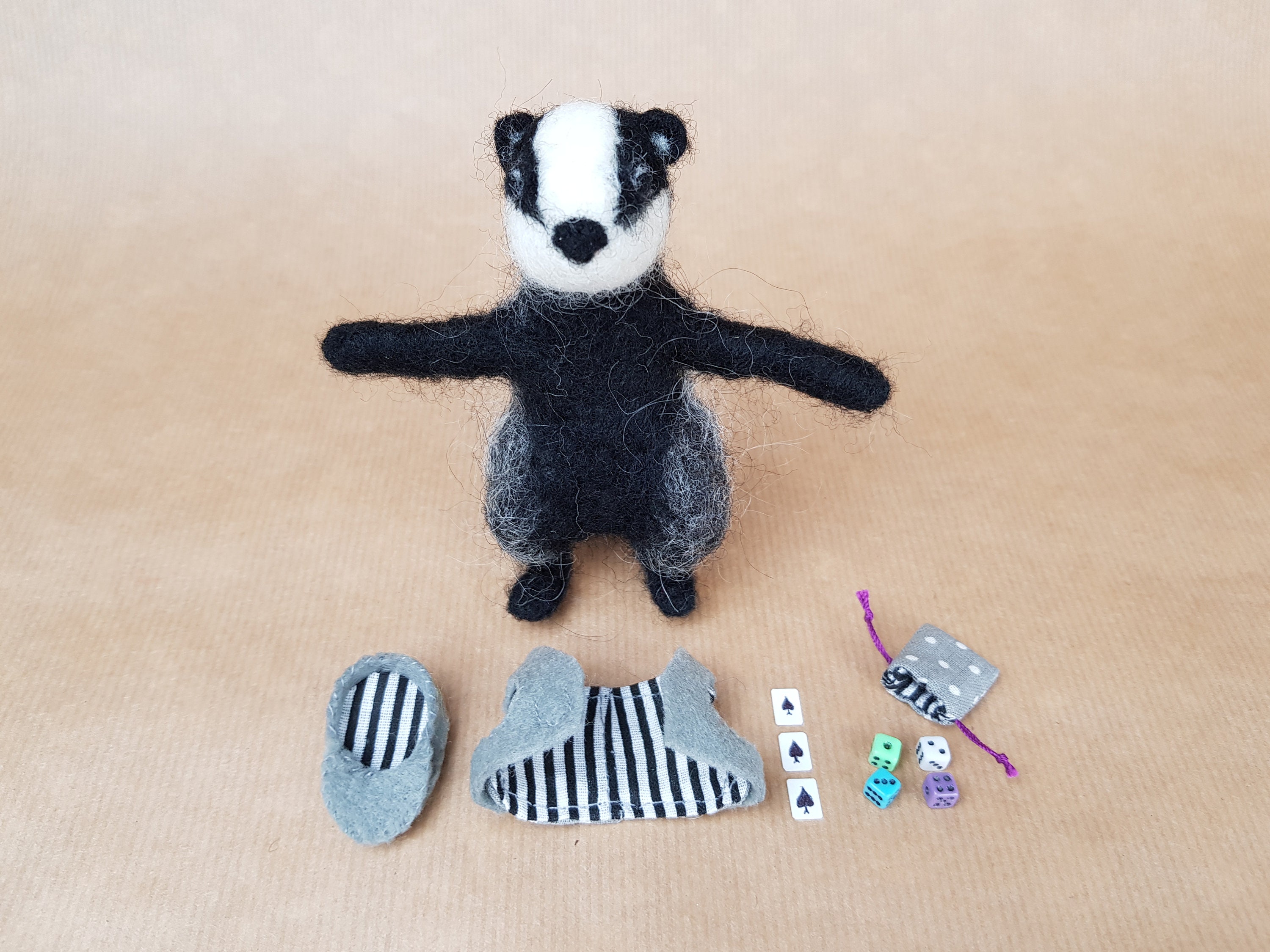 Needle Felted Artful Badger With Accessories, Posable Fantasy Animal ...