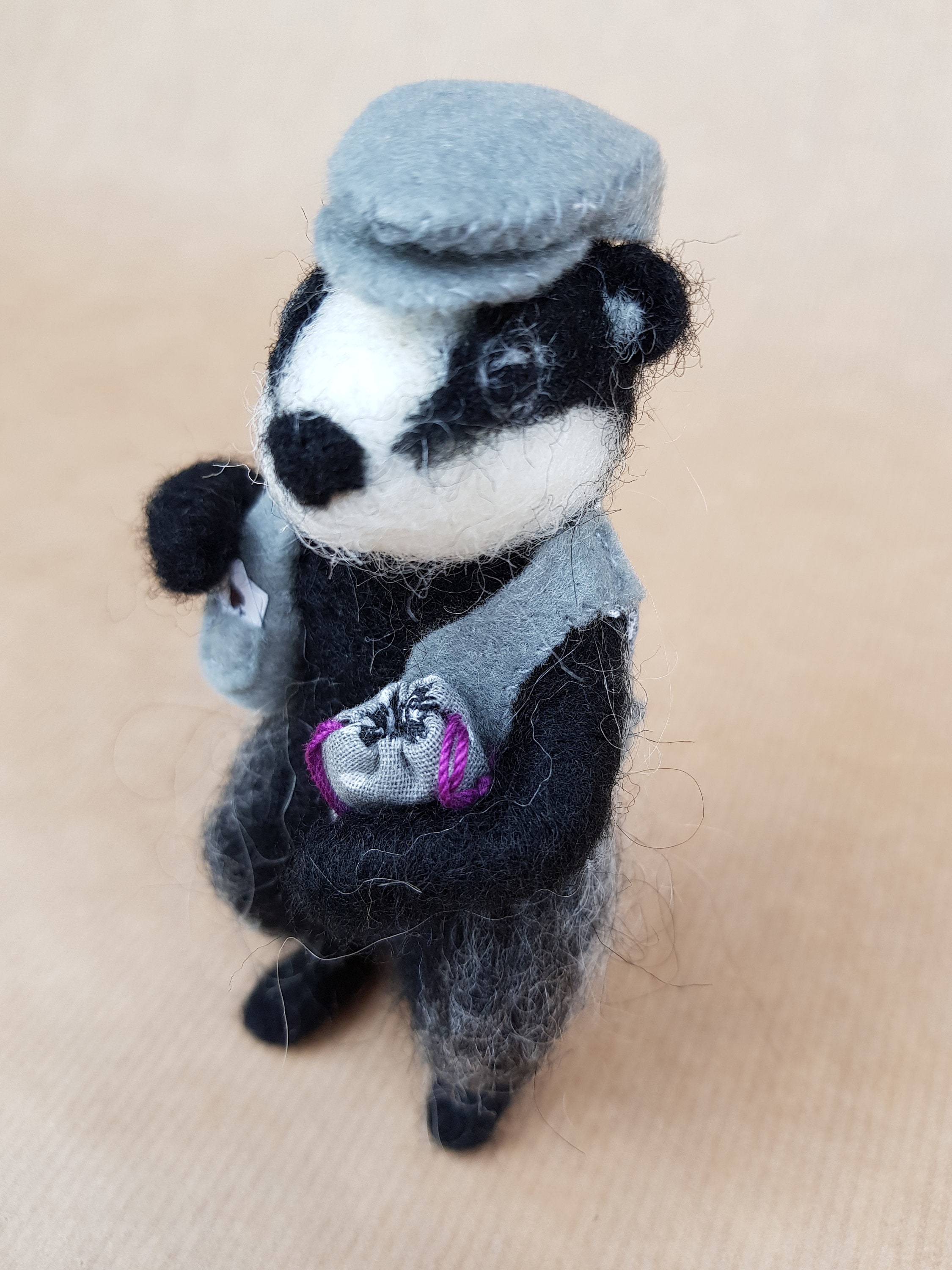 Needle Felted Artful Badger With Accessories, Posable Fantasy Animal ...
