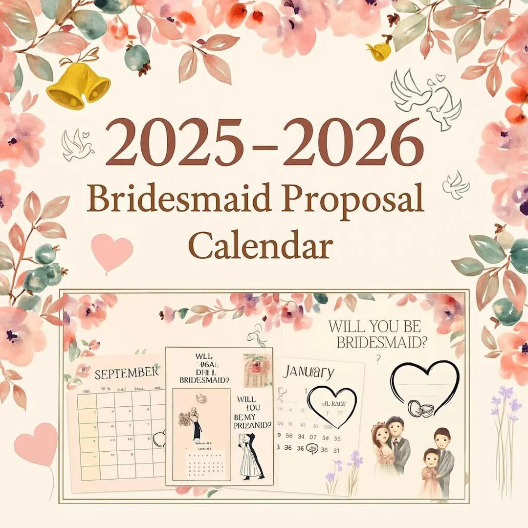 Bridesmaid Proposal Calendar, Elegant Wedding Planner (digital Download ...
