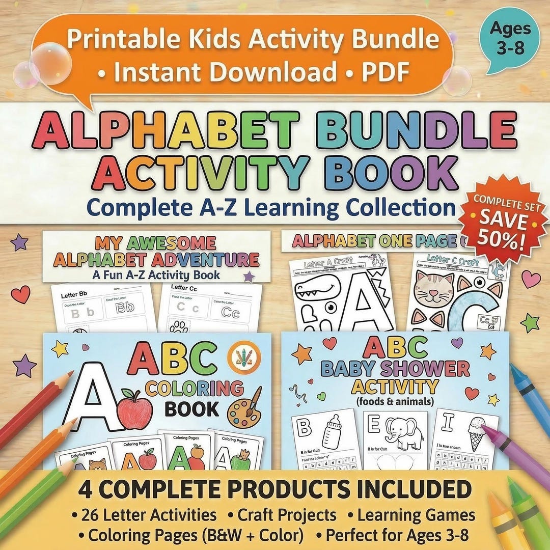 Alphabet Tracing Worksheets Preschool Activity Bundle for Kids Learning ...